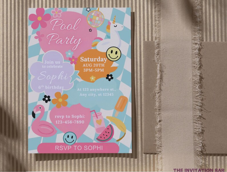 Editable Preppy Pool Party Girl Birthday Invitation Preppy Birthday ...