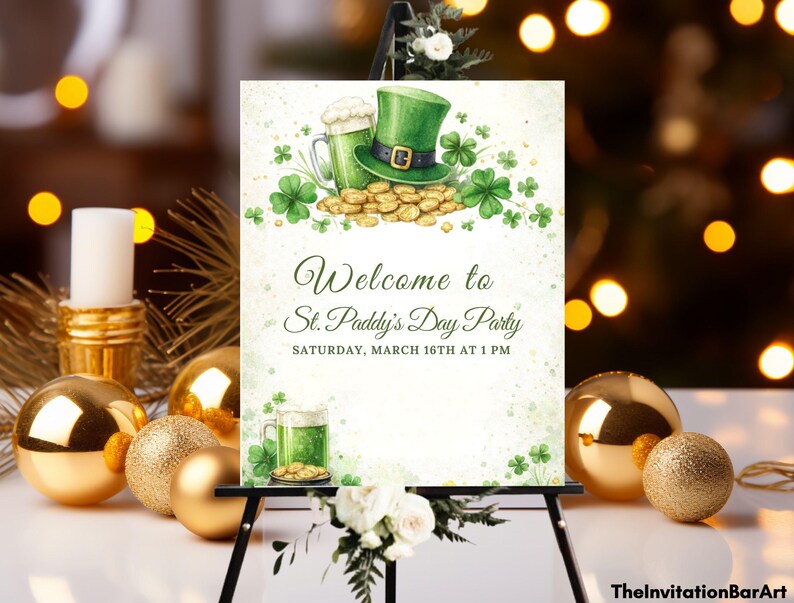 Editable St. Patrick's Day Welcome Sign, Hand Drawn Party Poster (16x20 ...