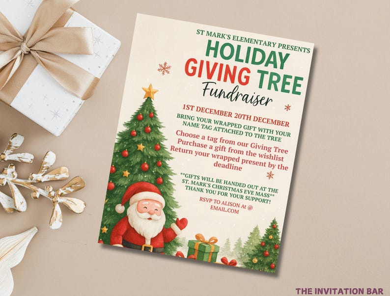 Christmas Giving Tree Flyer, Holiday Fundraiser (editable Template) - Etsy