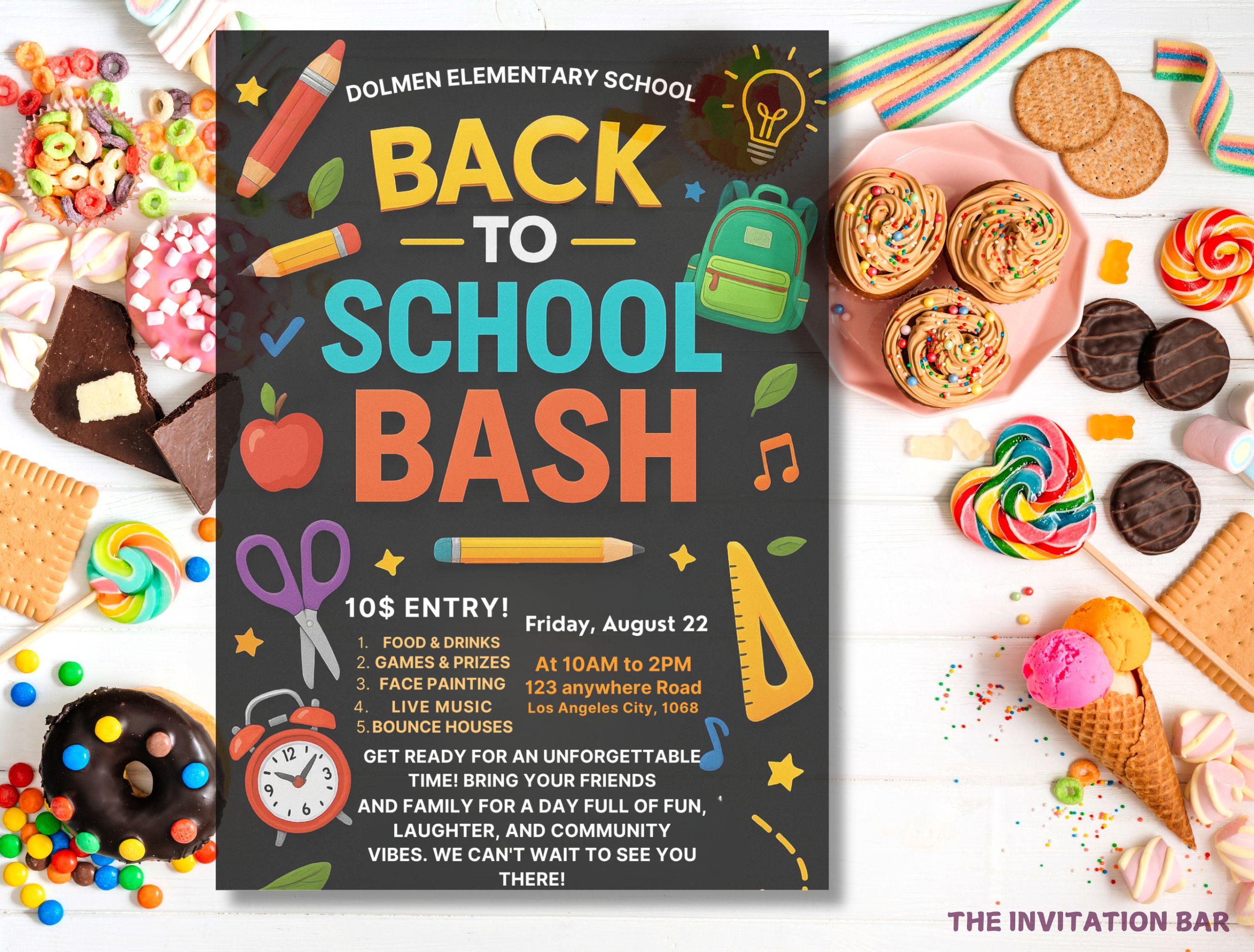 Editable Back to School Bash Flyer: DIY Party Invitation Template (5x7 ...
