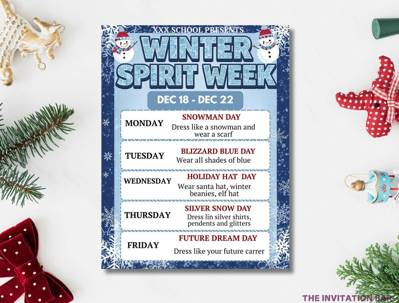 Winter Wonderland Spirit Week Flyer, School Dress up Days (canva ...
