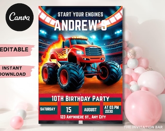 Monster Truck Birthday Invitation, Editable Truck Age, Digital Template ...