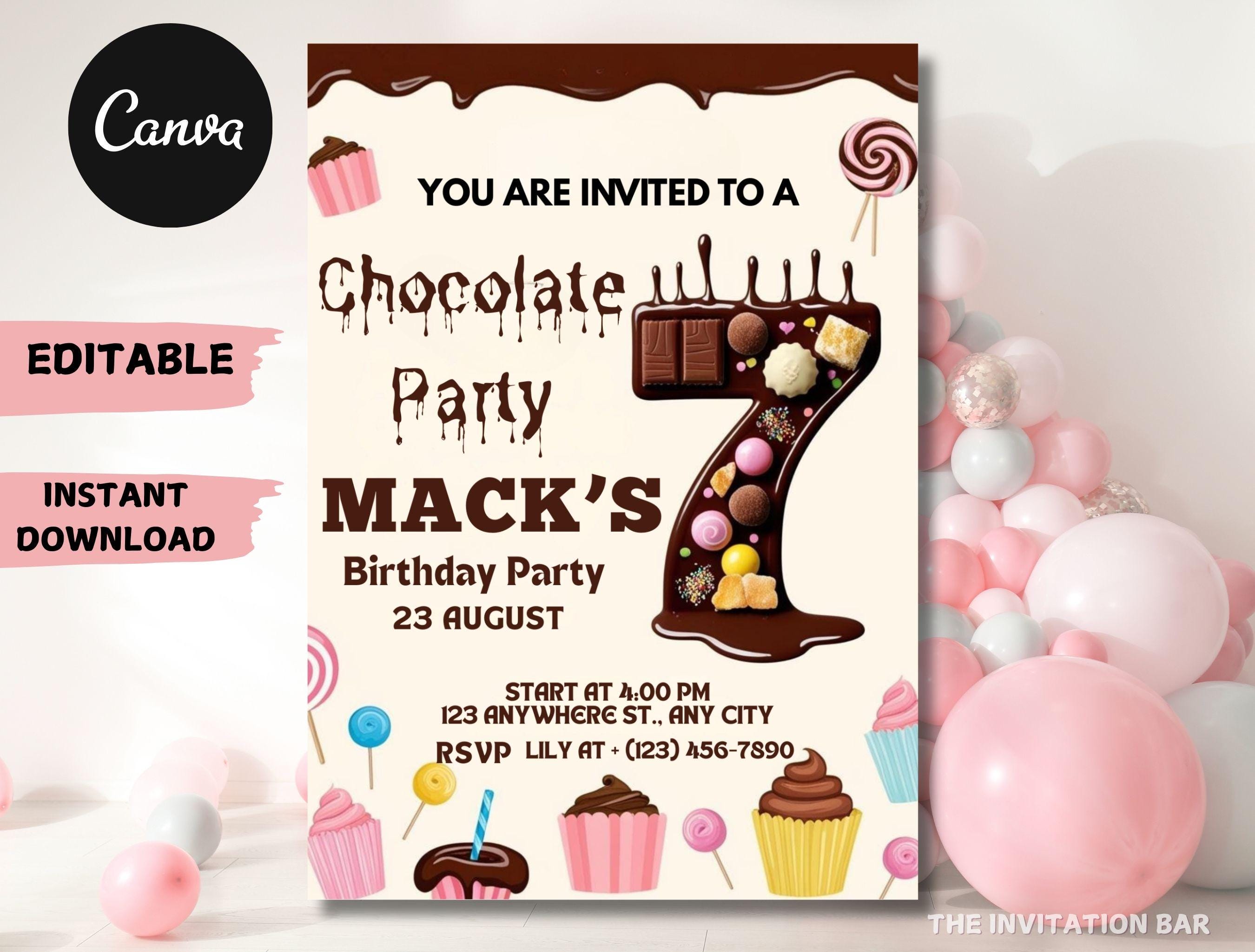 Editable Chocolate Party Invitation, Chocolate 7th Birthday Invitation ...