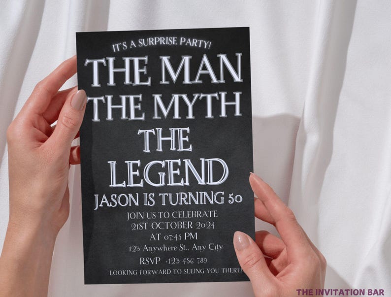 Surprise the Man the Myth the Legend 50th Birthday Invitation Editable ...