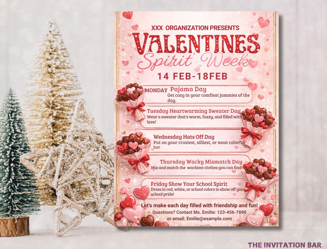 Valentines Day Spirit Week Flyer Editable | School Spirit Week Schedule ...