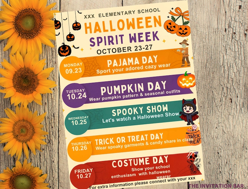 Editable Halloween Spirit Week Flyer: School Events Itinerary (canva ...