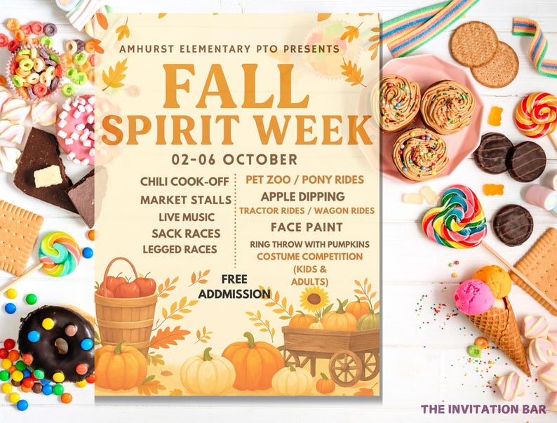 Editable Fall Spirit Week Flyer Template: School Event Schedule ...