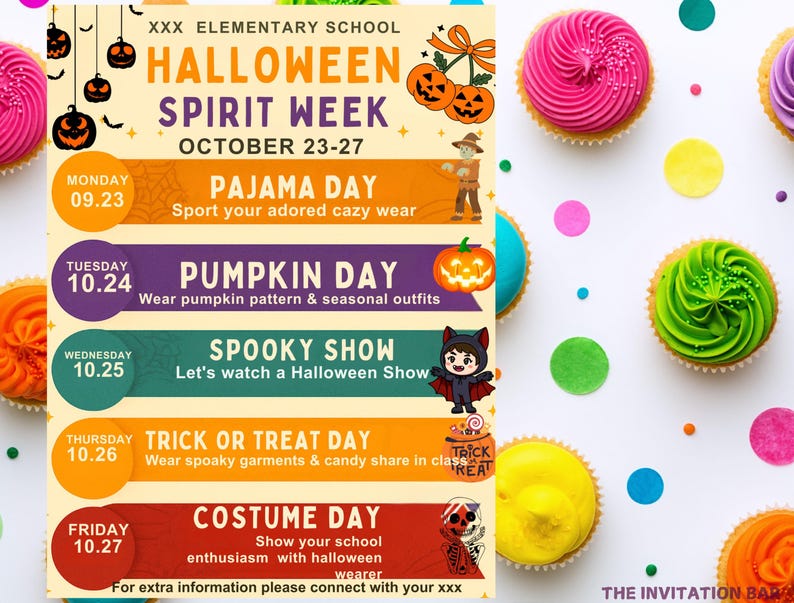 Editable Halloween Spirit Week Flyer: School Events Itinerary (canva ...