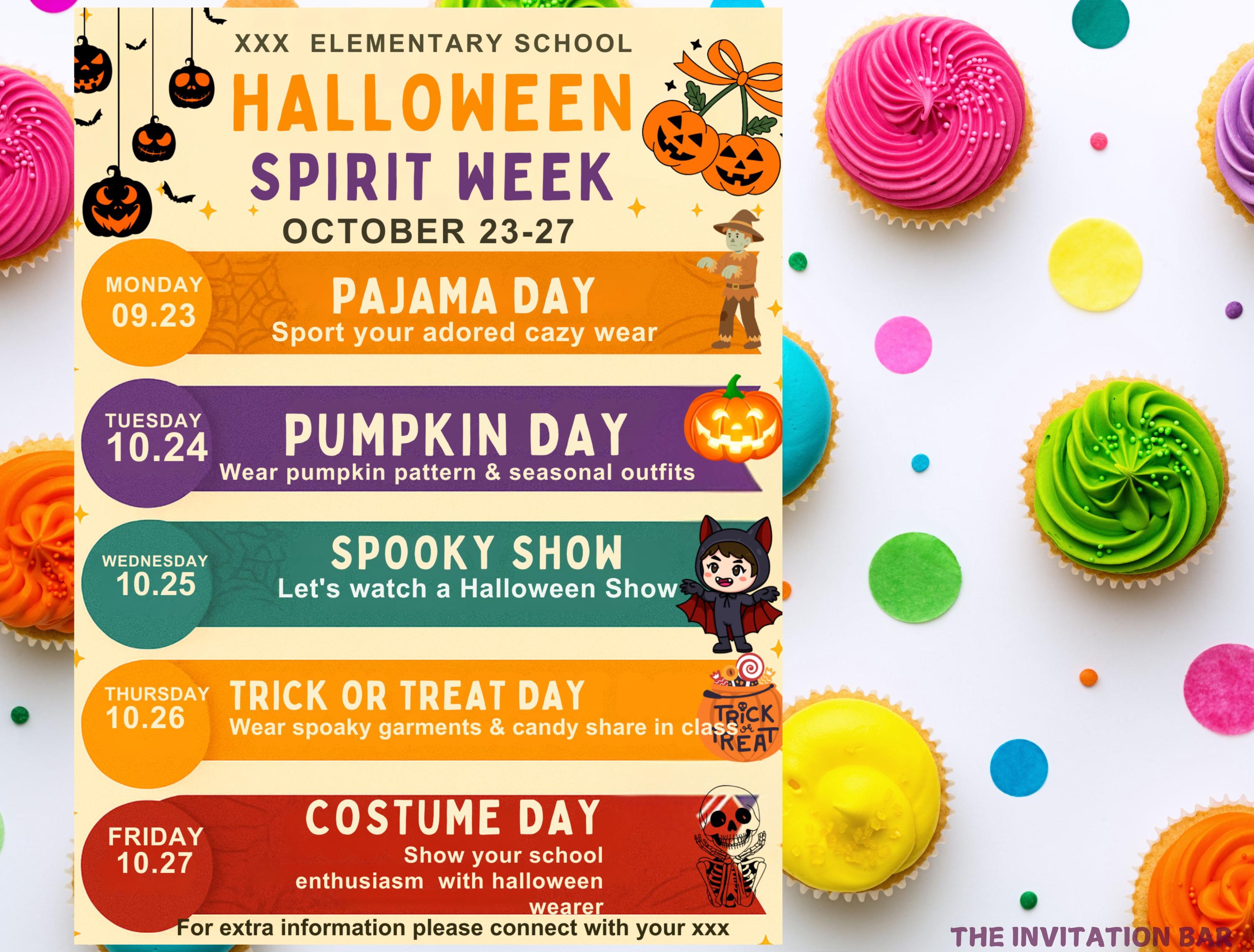 Editable Halloween Spirit Week Flyer: School Events Itinerary (canva ...