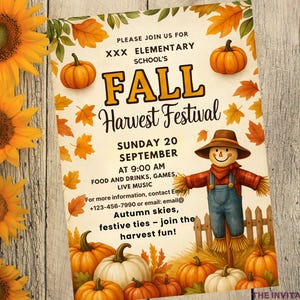 Editable Fall Festival Invitation Template: Harvest Party Flyer (8.5x11 ...