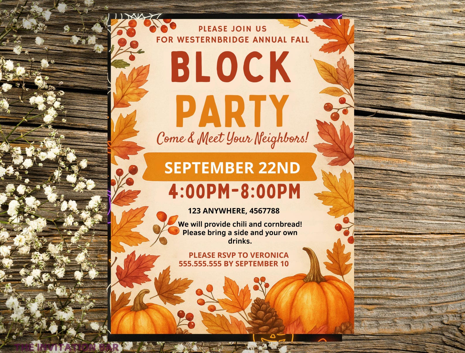 Fall Block Party Flyer Editable Template for Autumn Neighborhood Party ...