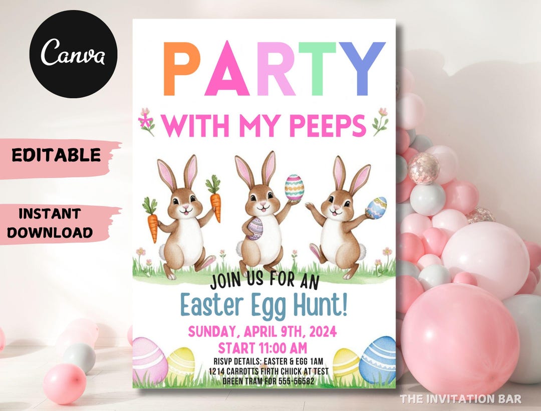 Editable Party With My Peeps Easter Party Invitation, Happy Rabbit ...