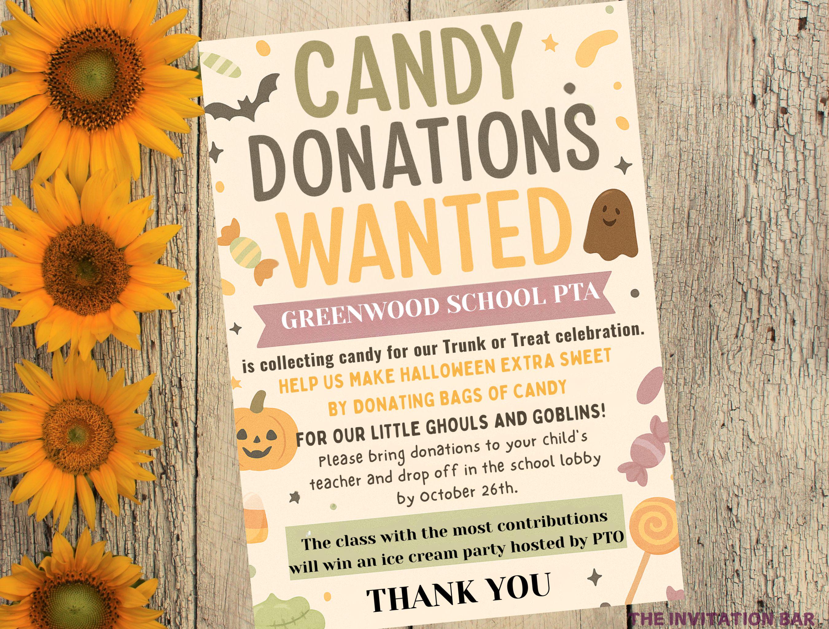 Halloween Candy Donation Flyer Template — Trunk or Treat School PTO ...
