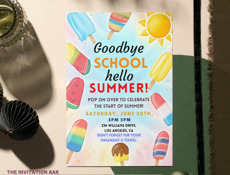 End of School Pool Party Invitation: Popsicle Summer (digital Download ...