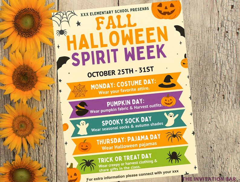Halloween School Spirit Week Flyer: Editable Itinerary Template ...