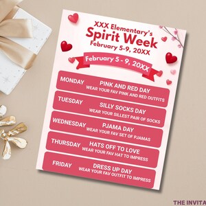 Valentines Day Spirit Week Flyer Editable | School Spirit Week Schedule ...