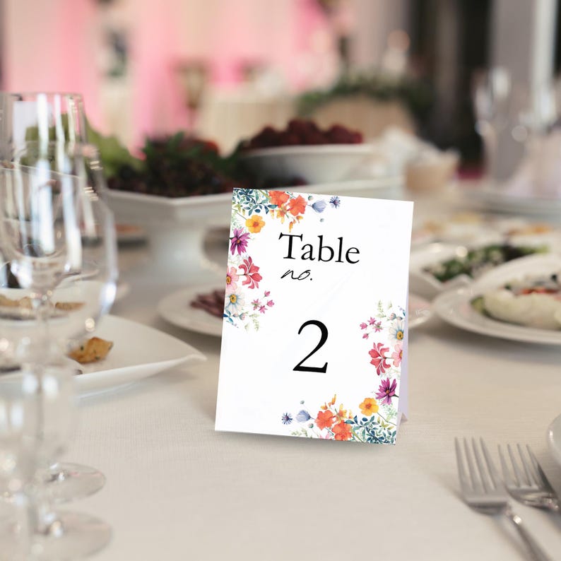 Wildflower Table Number Template, Printable Wedding Table Numbers, Boho ...