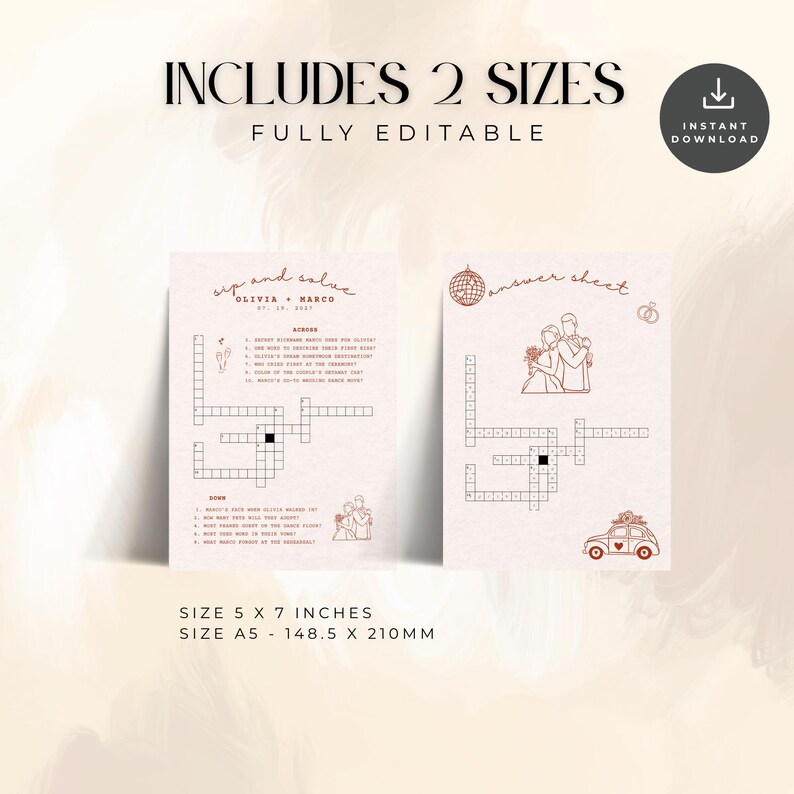 Custom Wedding Crossword Puzzle 5x7, Sip and Solve Game, Personalized ...