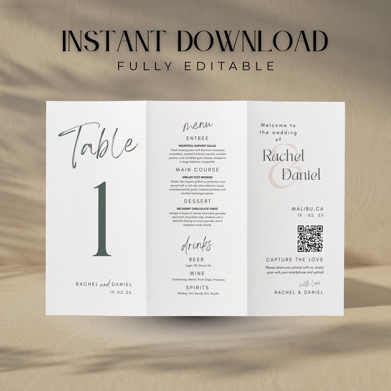 Minimalist Tri-fold Table Number Template, Printable Wedding Table ...