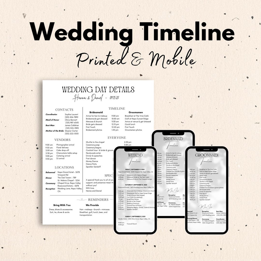 Editable Wedding Day Timeline Template | Mobile Wedding Itinerary ...