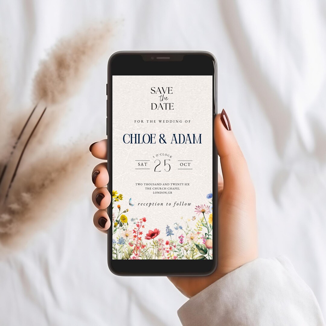 Wildflower Mobile Wedding Invitation, Digital Floral Wedding Invite ...