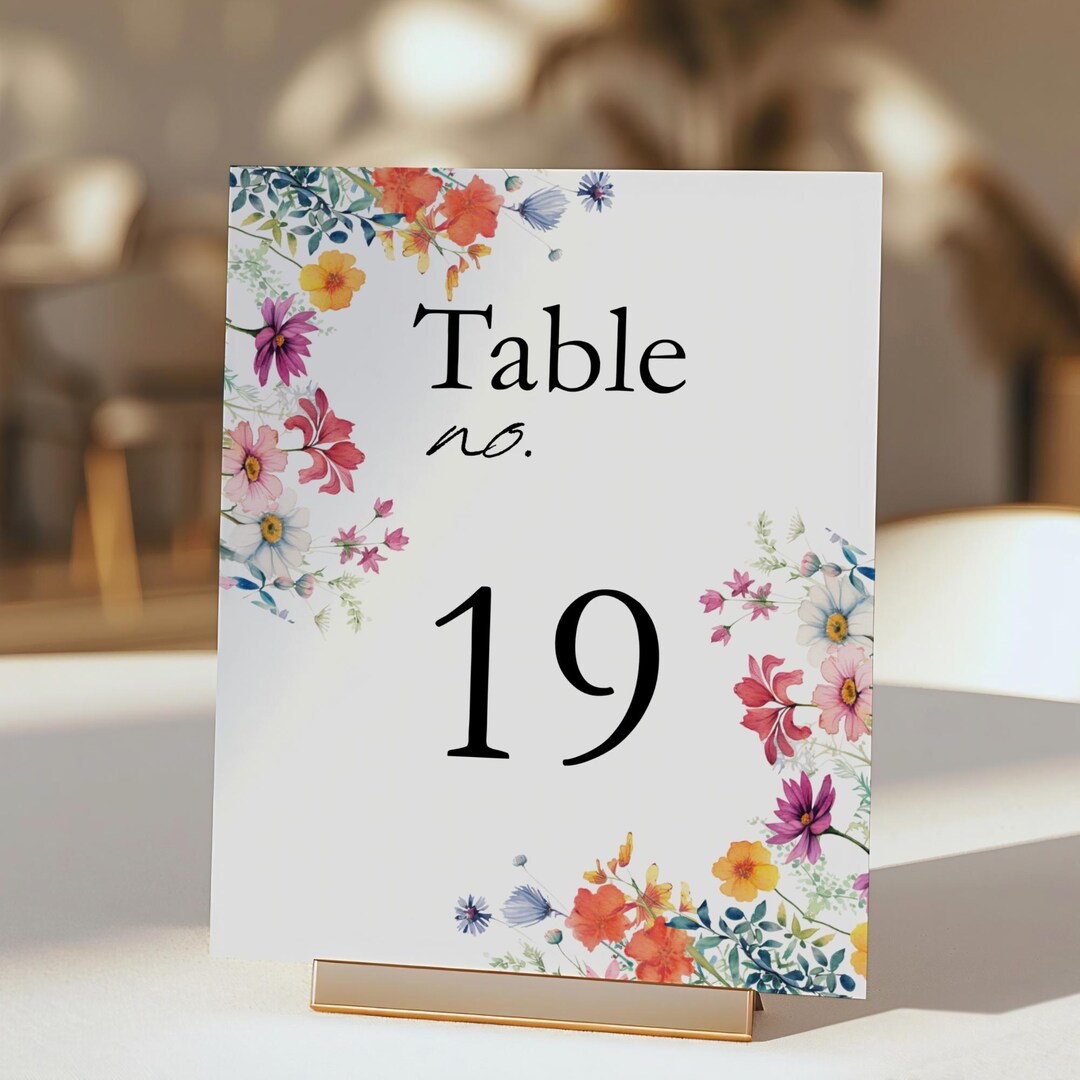 Wildflower Table Number Template, Printable Wedding Table Numbers, Boho ...