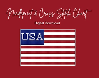 Patriotic Bow Needlepoint Chart PDF – 4” American Flag Ribbon Design, 13 Mesh, Cross Stitch ...
