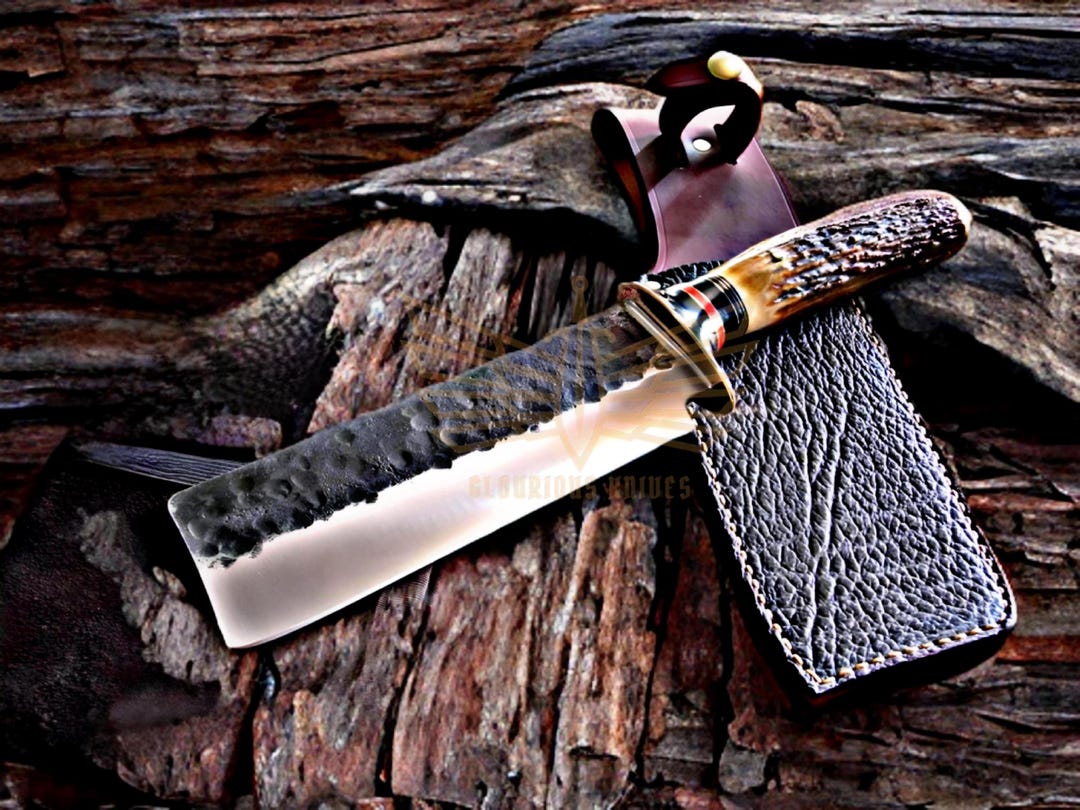Handmade 1095 Carbon Steel Cleaver: Jim Behring Replica, Stag Horn ...