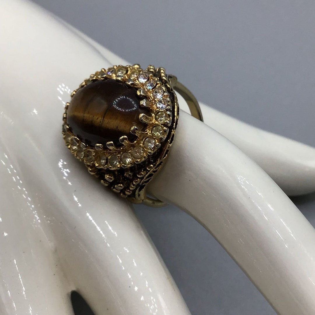 Tiger Eye Ring Size 8 Vintage Gold Electroplated Costume Ring 80s 90s ...