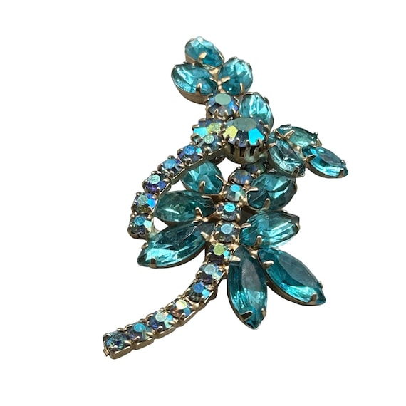 Aqua Blue Aurora Borealis Rhinestones Brooch Vintage … - Gem