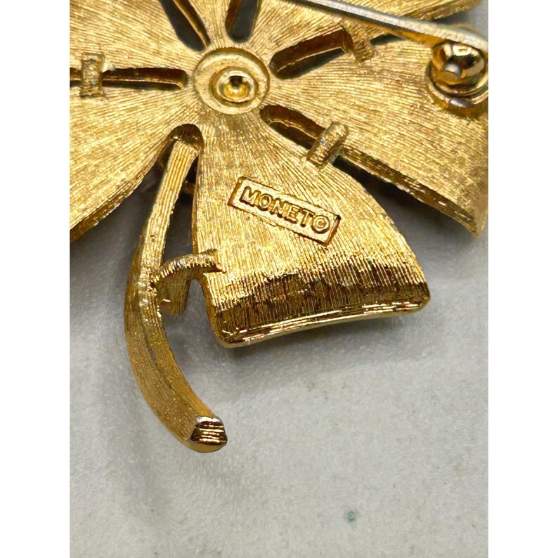 Vintage Monet Gold Tone Stem Flower Brooch Pin Textured Brushed Metal ...
