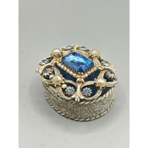 Vintage Florenza Hinged Trinket Box With Blue Glass Stones Antiqued ...