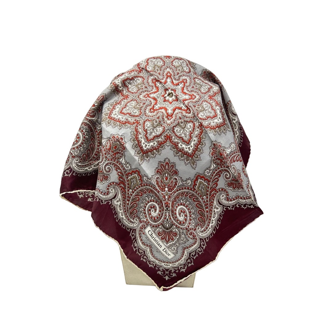 Vintage Christian Dior Small Square Scarf Hand Rolled Silk Brown Tones ...