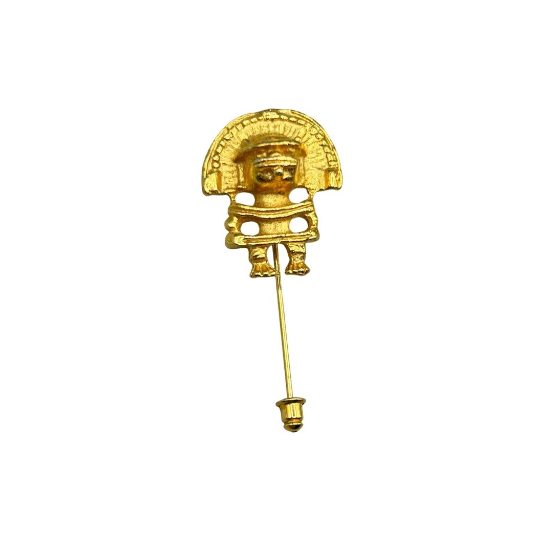 Vintage Museum Replica Unsigned Aztec Stick Pin Matte Gold Tone Ethnic ...