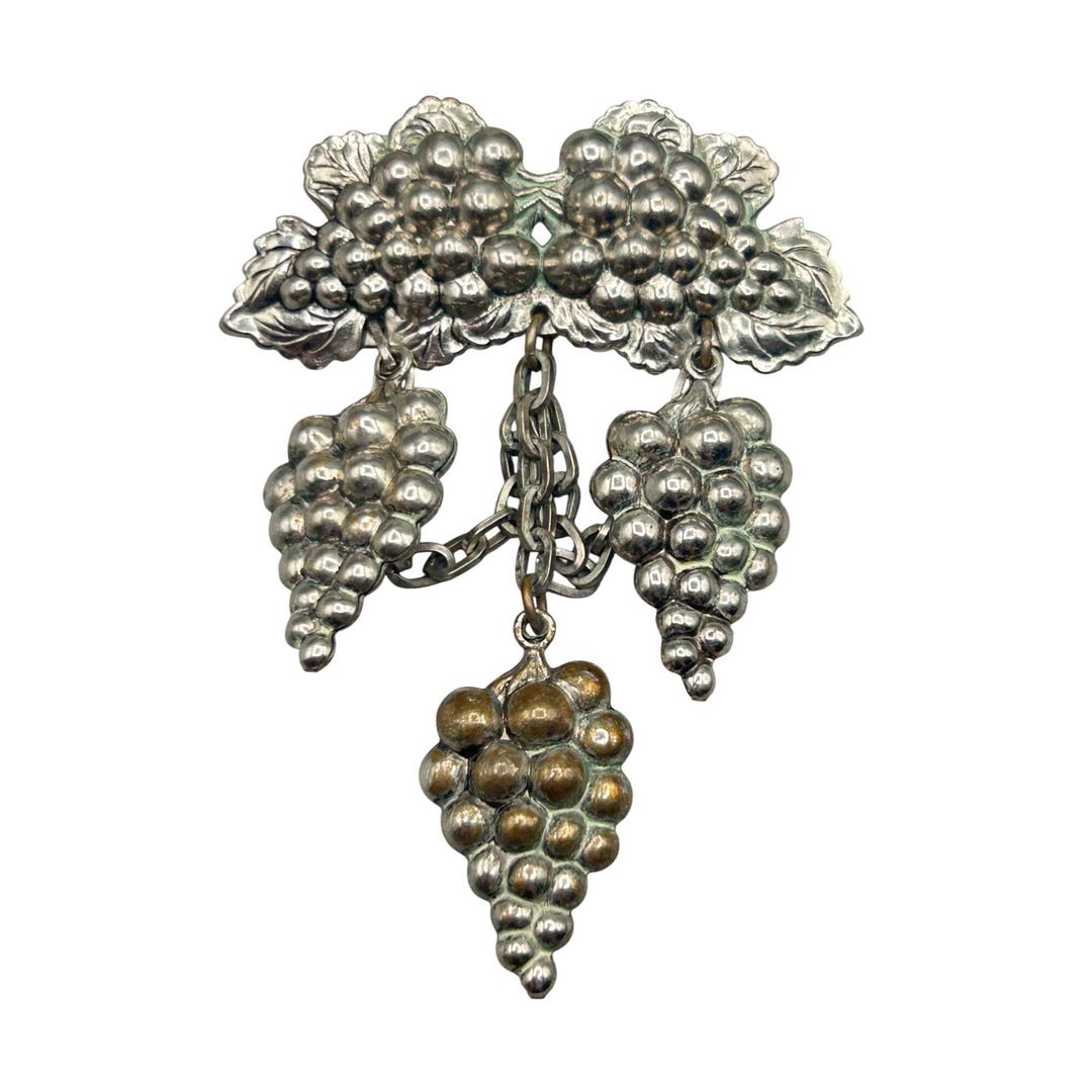 Grape Pin Brooch Vintage Older Draping Clusters With Chain Silver Tone ...