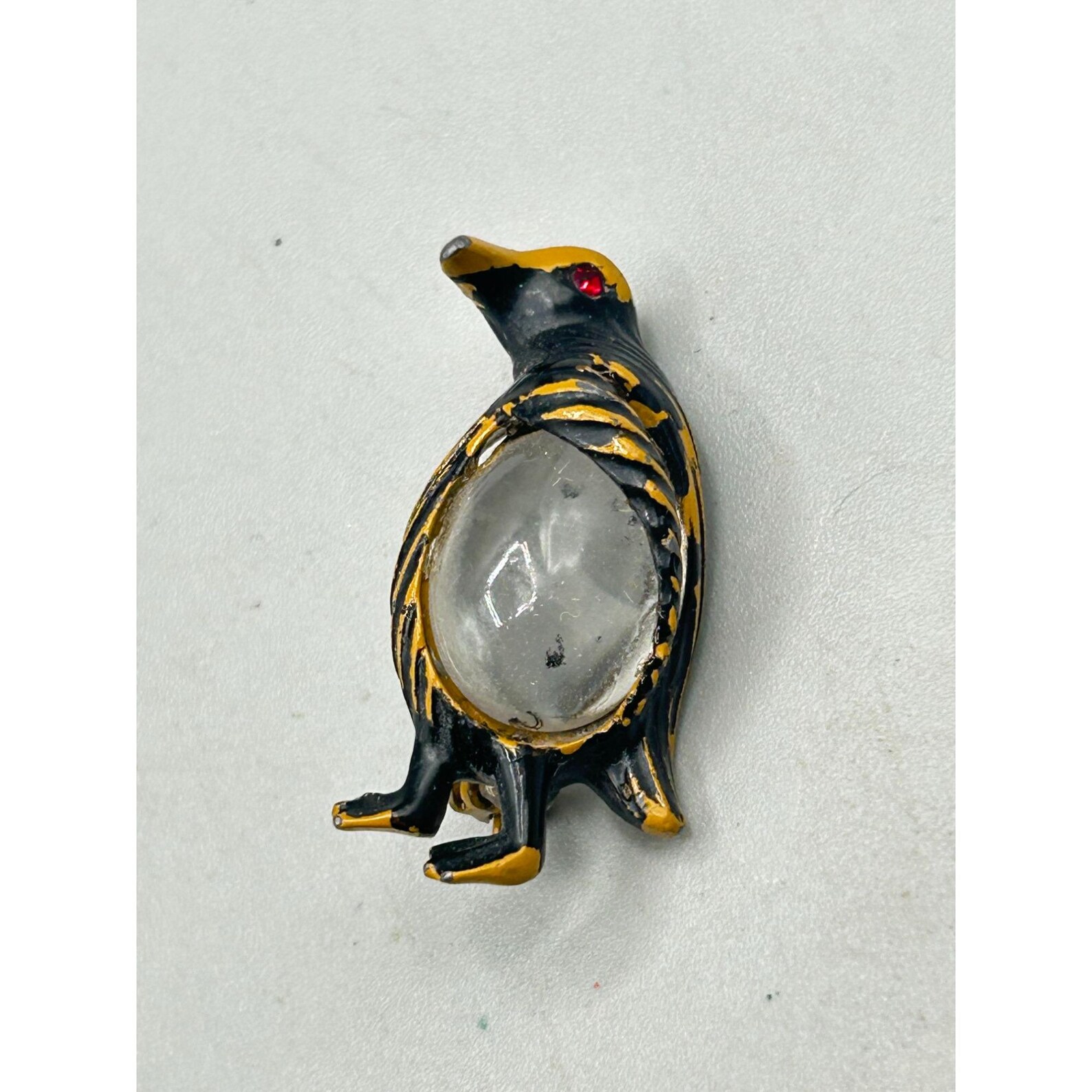 Vintage Penguin Brooch Pin Black & Gold Enamel With Clear Jelly Belly ...