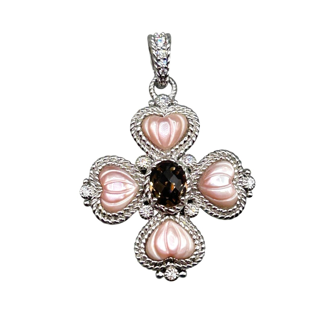 Judith Ripka Maltese Cross Enhancer Pendant Pink Mother of Pearl Smoky ...