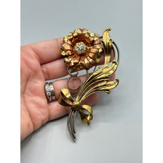 1940s Flower Brooch Antique Pin Metal Older Statement… - Gem