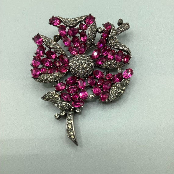 Signed Trifari Fuchsia Flower Brooch Sterling Silver … - Gem