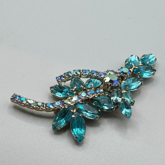 Aqua Blue Aurora Borealis Rhinestones Brooch Vintage … - Gem