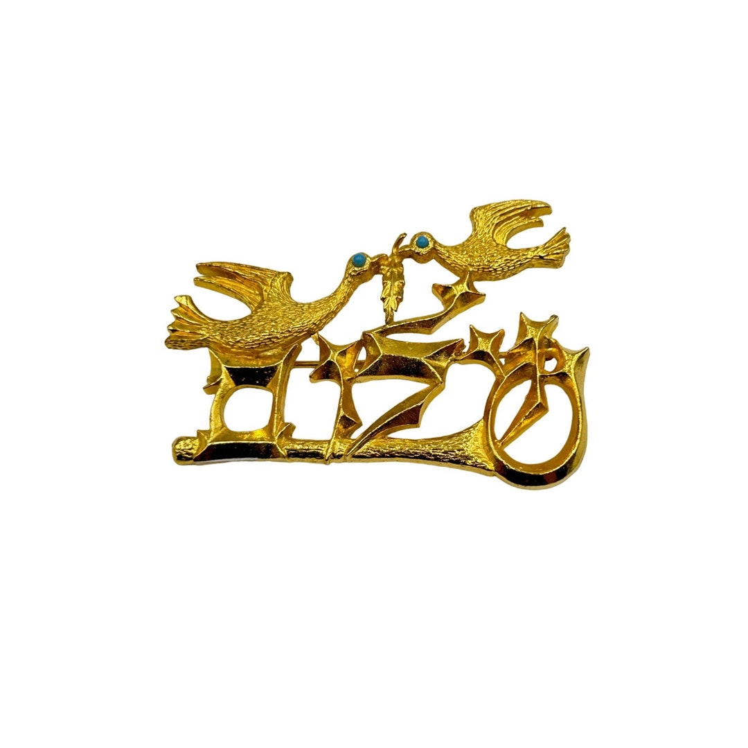 Signed Chaim Gross Peace Doves Pin Brooch Gold Tone & Turquoise ...