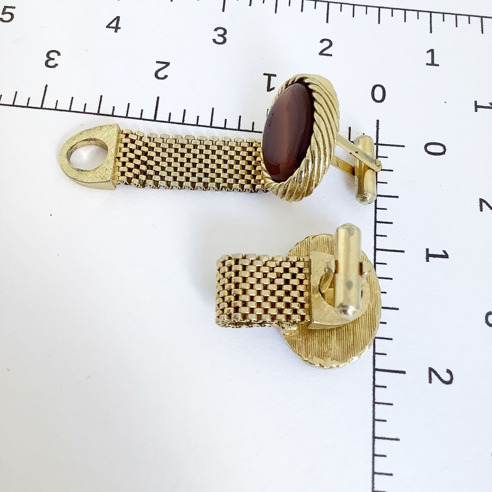 Mid-century Plastic Cufflinks Brown Gold Tone Mesh Men Accessories Gift ...