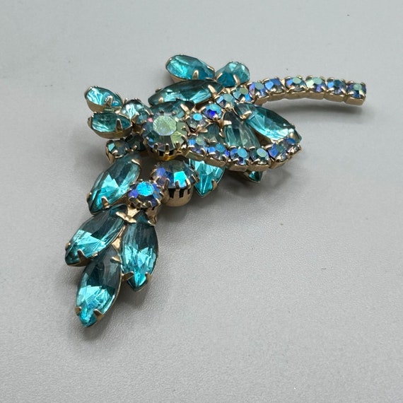 Aqua Blue Aurora Borealis Rhinestones Brooch Vintage … - Gem