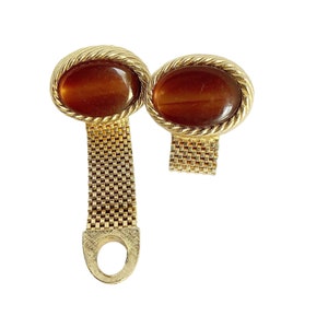 Mid-century Plastic Cufflinks Brown Gold Tone Mesh Men Accessories Gift ...