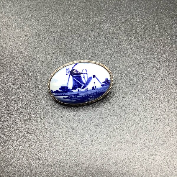 Signed Delft Brooch - Etsy