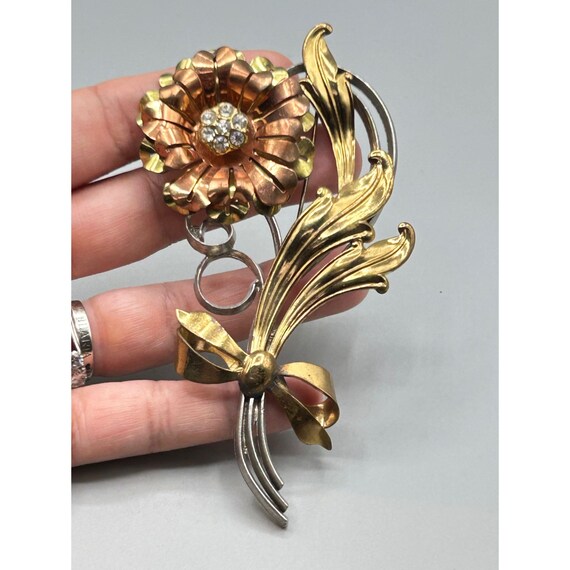 1940s Flower Brooch Antique Pin Metal Older Statement… - Gem