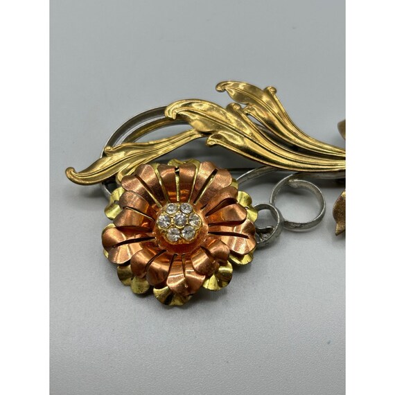 1940s Flower Brooch Antique Pin Metal Older Statement… - Gem