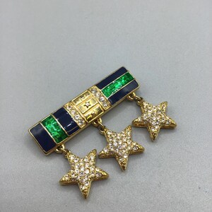 Green and Blue Enamel Bar Pin Dangling Stars Signed Carolee Rhinestones ...