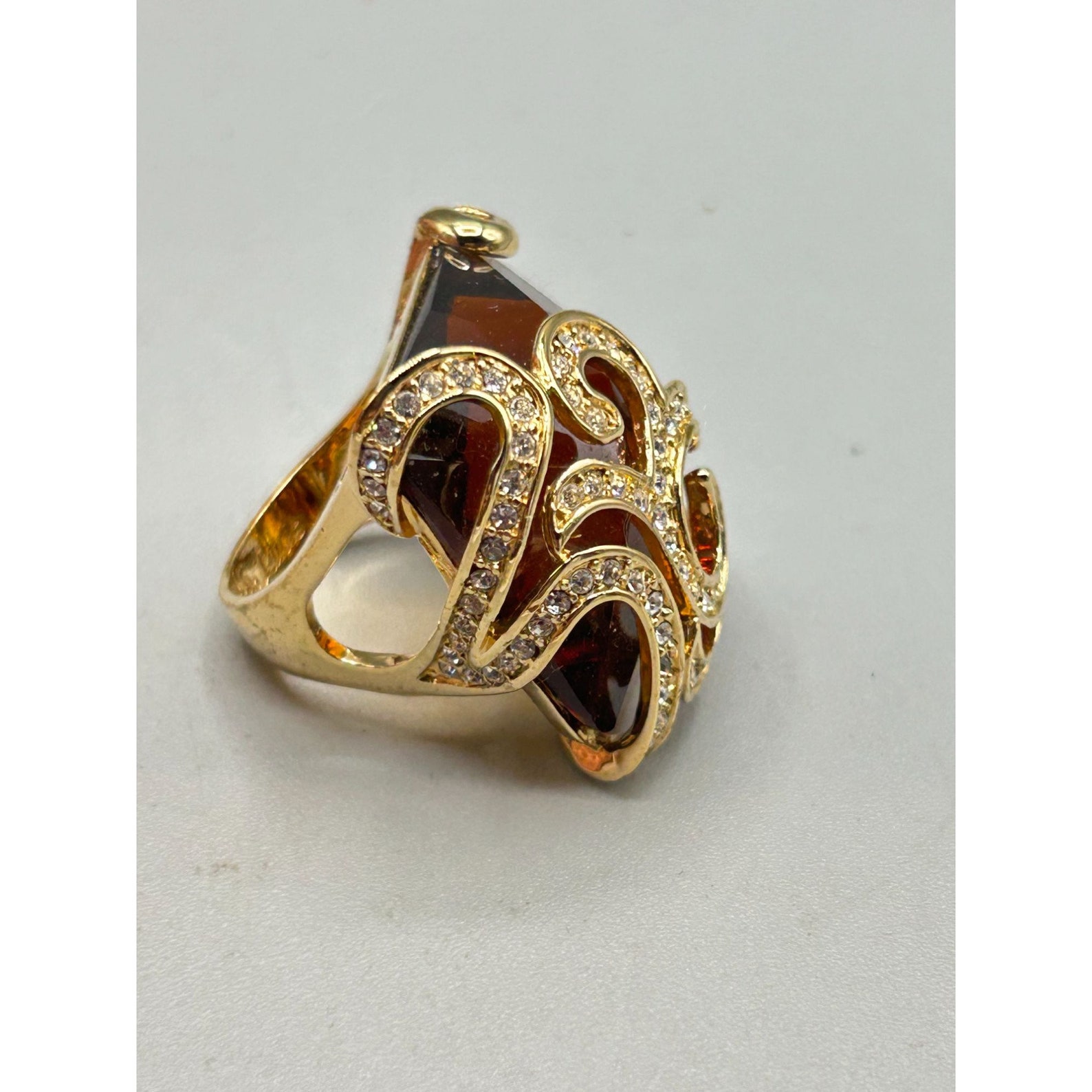 Vintage 80s Jewelry Big Statement Ring Size 6 Gold Tone Faux Faceted ...
