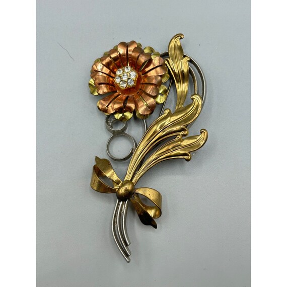 1940s Flower Brooch Antique Pin Metal Older Statement… - Gem